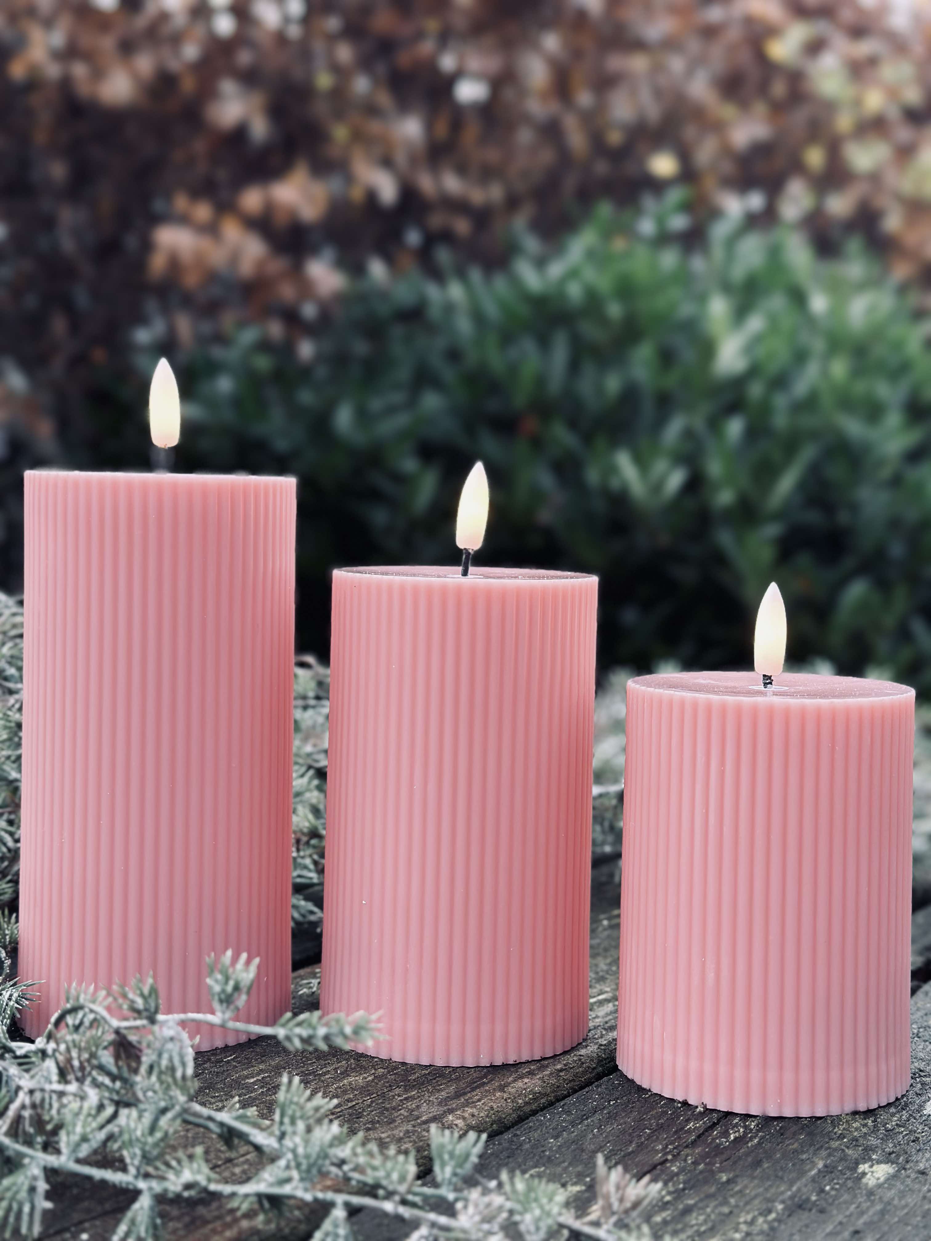 LED udendørs Bloklys med riller - Sæt af 3 stk - Rosa – VIAMAJA