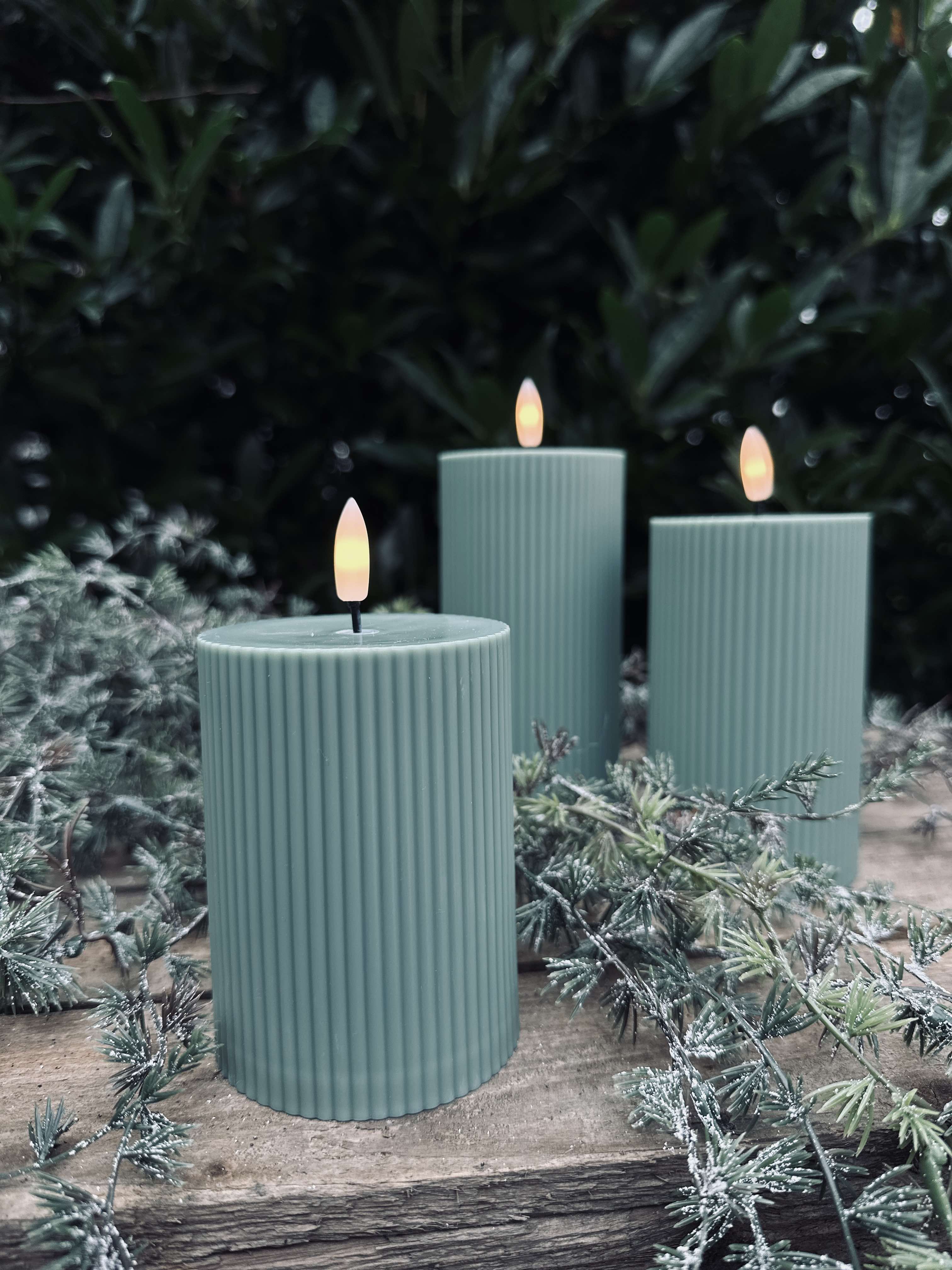 LED udendørs Bloklys med riller - Sæt af 3 stk - Grøn – VIAMAJA